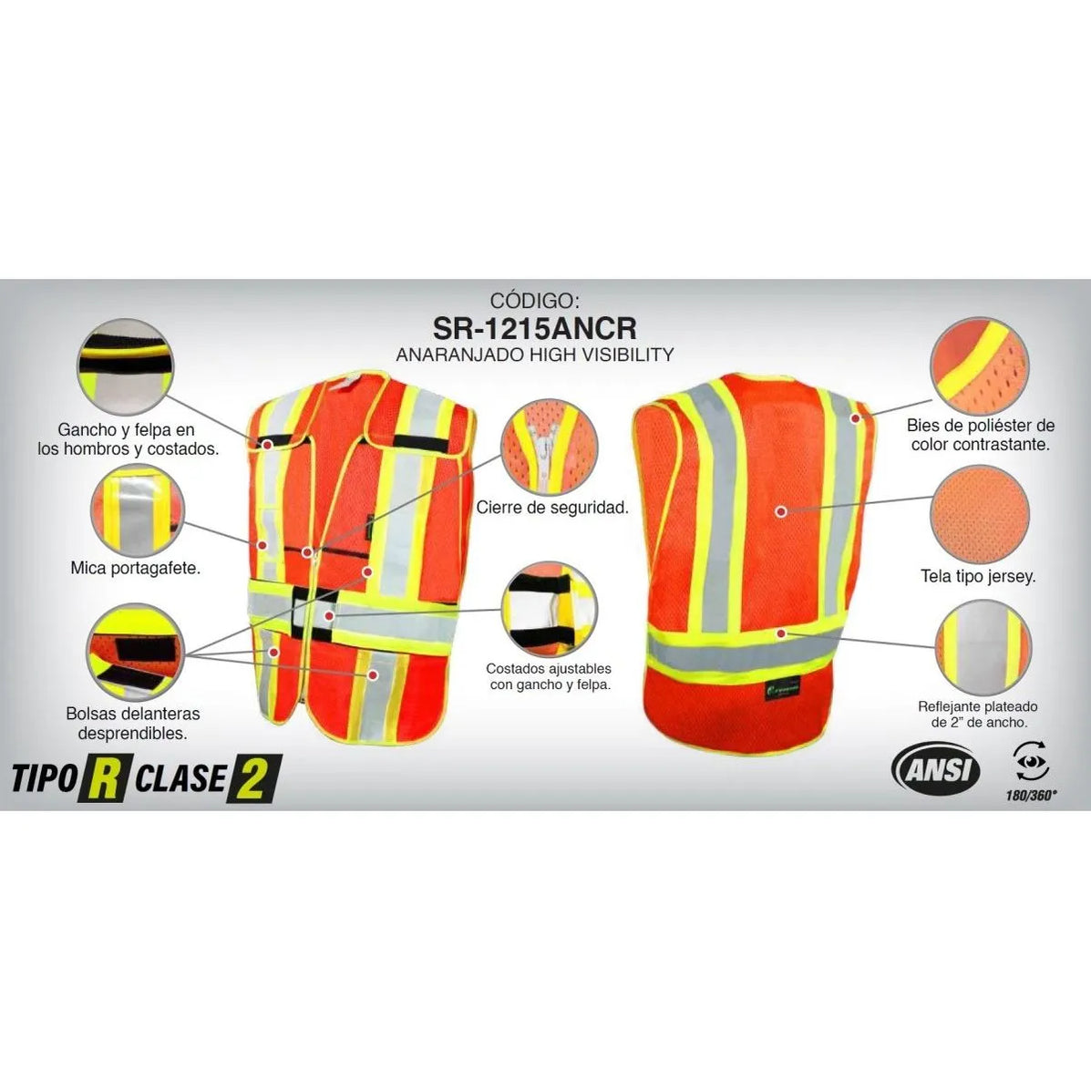 Chaleco Desmontable de Alta Visibilidad ANSI Tipo R Clase 2 - JYRSA SR — DIBAMEX