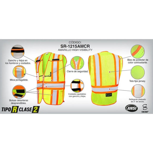 Chaleco Desmontable de Alta Visibilidad ANSI Tipo R Clase 2 - JYRSA SR — DIBAMEX